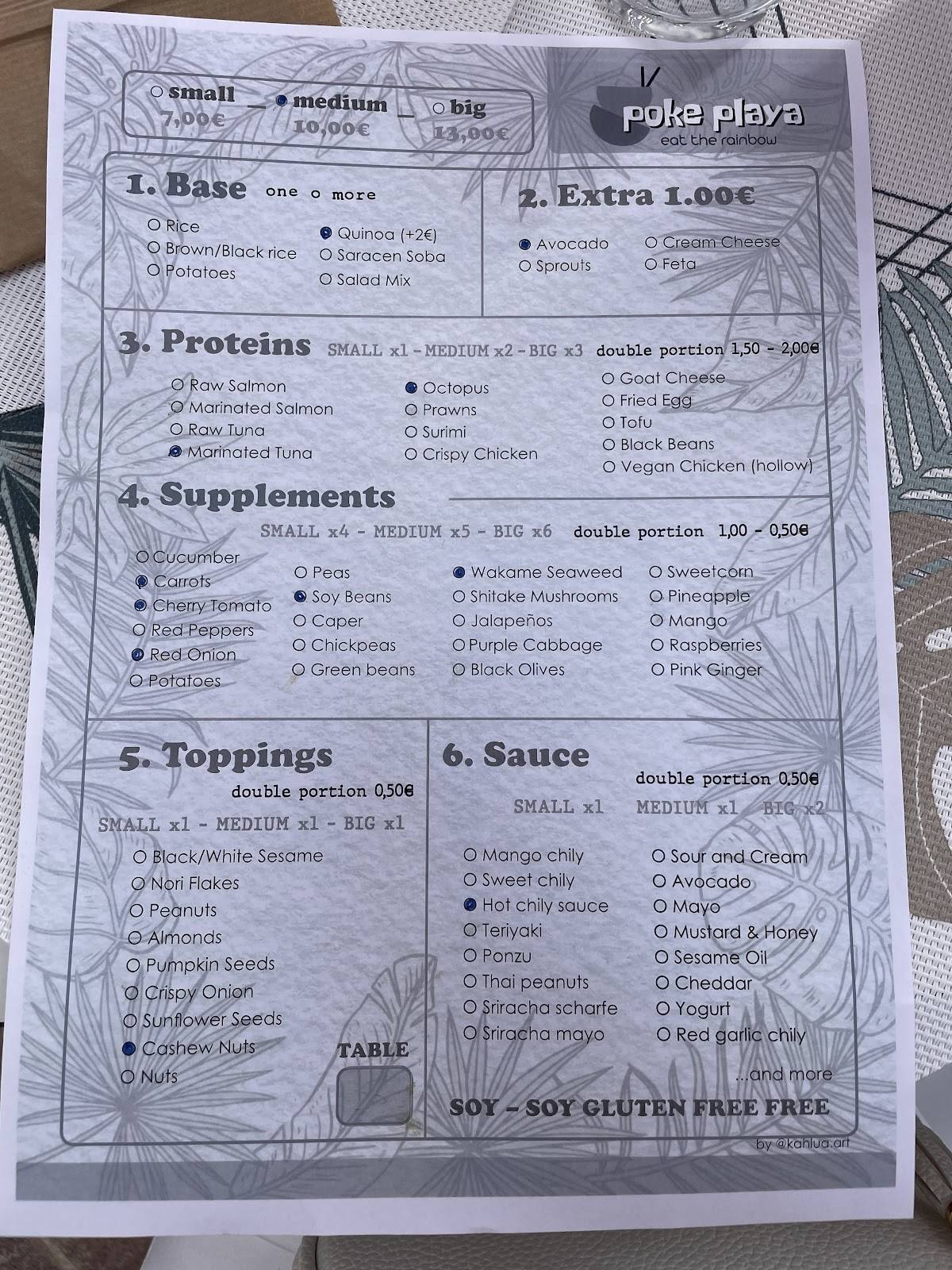 Menu at Poke Playa restaurant, Playa San Juan
