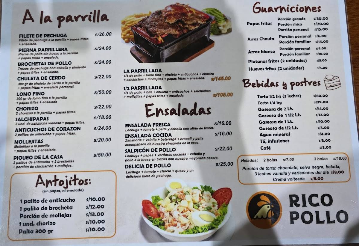 Carta del restaurante Pollería Rico Pollo, Nasca