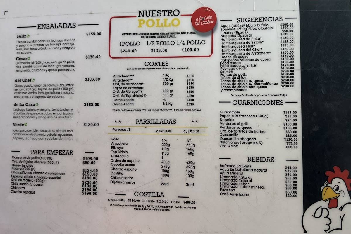 Carta del restaurante Pollo feliz, Monterrey, Paseo del los Leones 1454