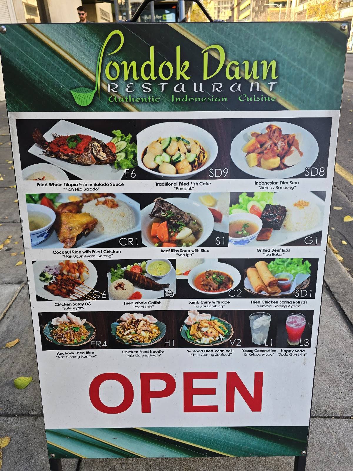 Menu at Pondok Daun Restaurant, Adelaide