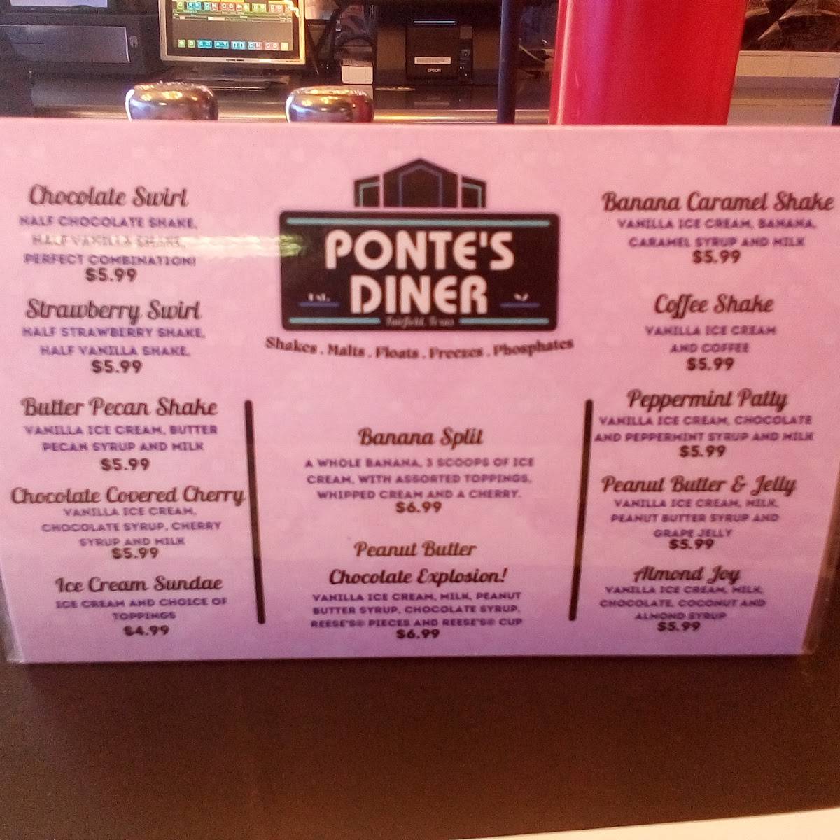 Menu at Ponte's Diner restaurant, Fairfield, 901 US Hwy 84 W