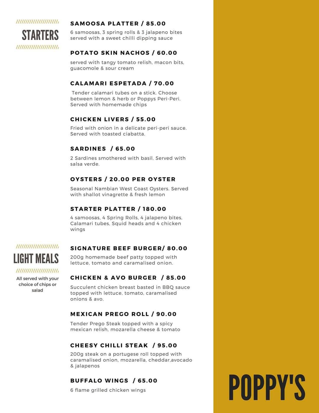 Menu at Poppy's Restaurant, Randburg, Corner Beyers Naude Drive and