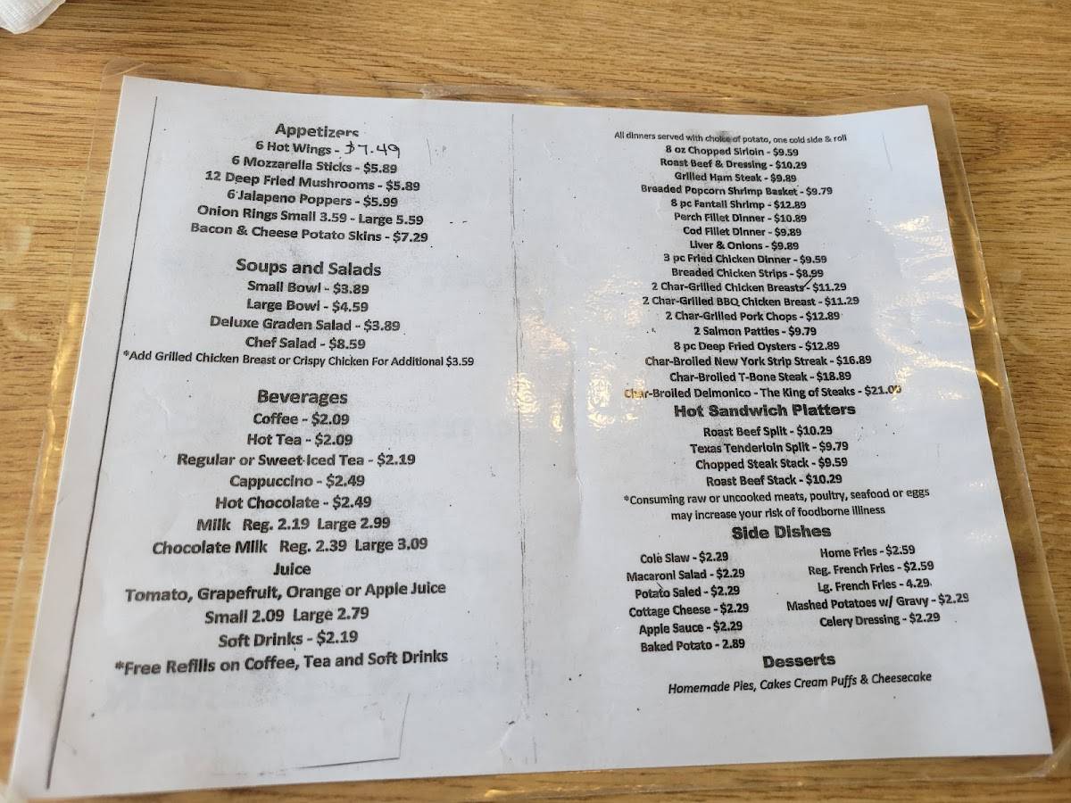 Menu at Portside Cafe, Lockbourne