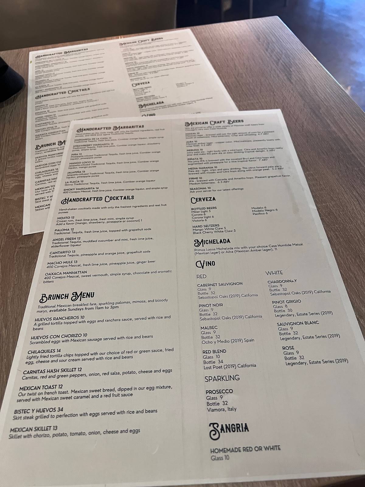 Menu at Primos Locos restaurant, Elmhurst