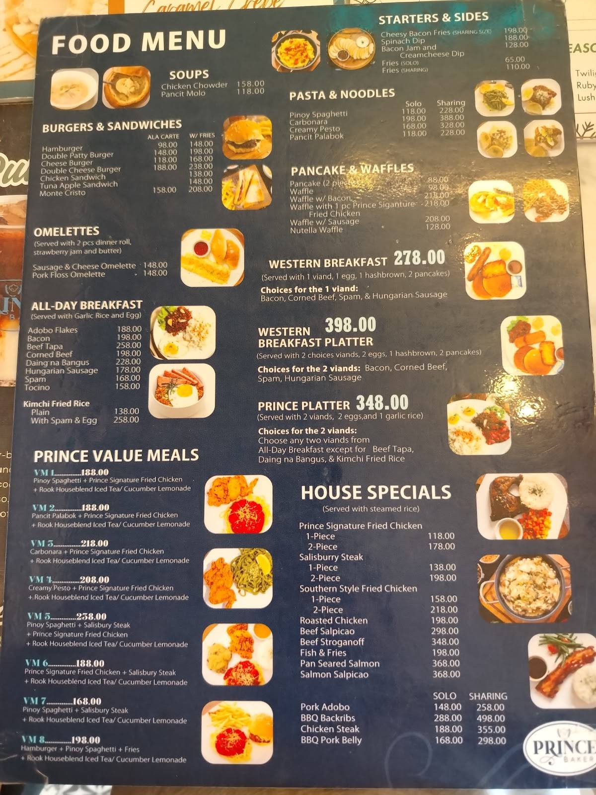 Menu at Prince Baker restaurant, Iloilo City, Megaworld Blvd