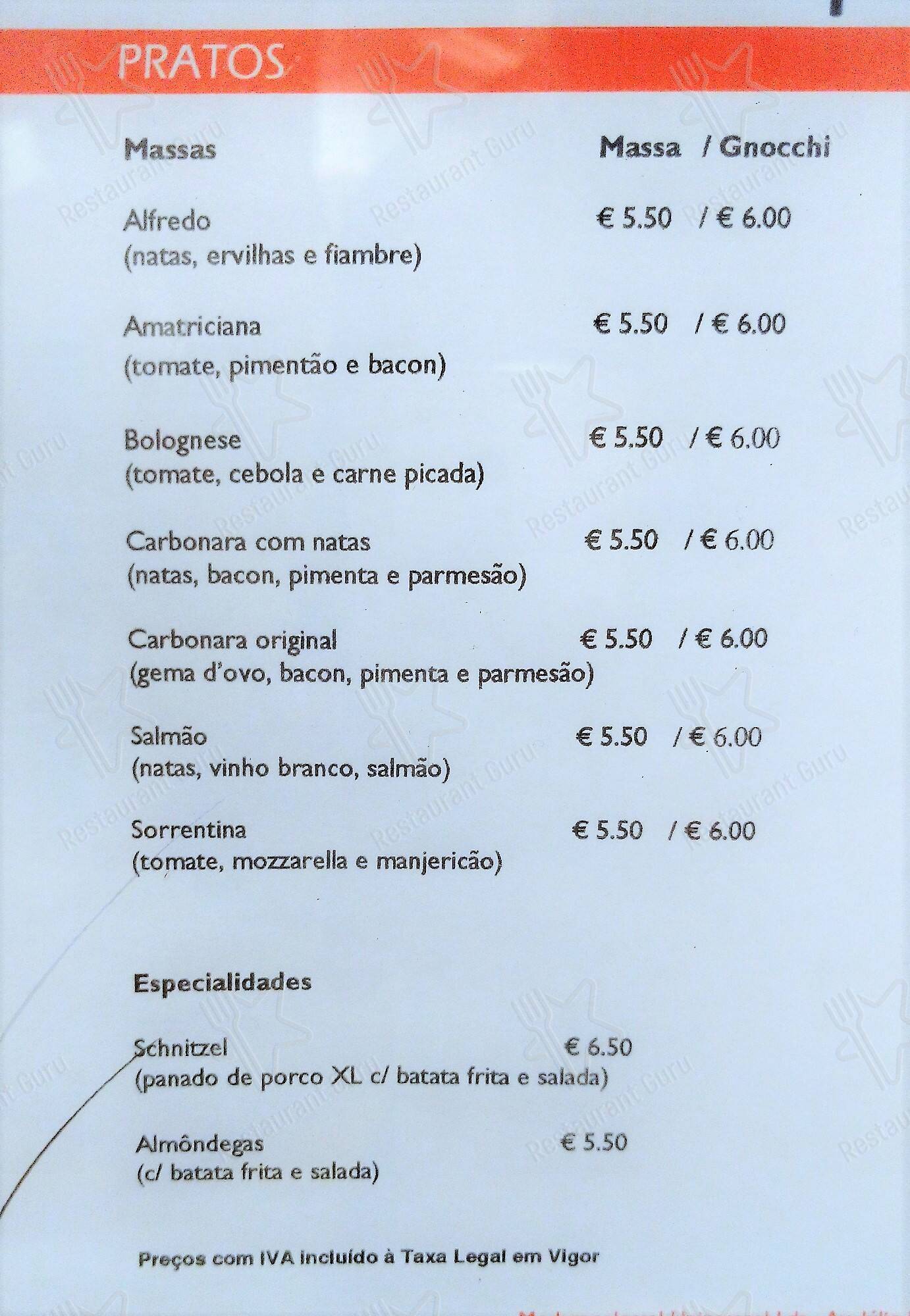 Menu em QuBa Quatro Bandeiras, Lisboa
