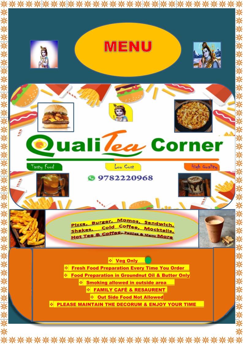 Menu at QualiTEA corner, Jaipur