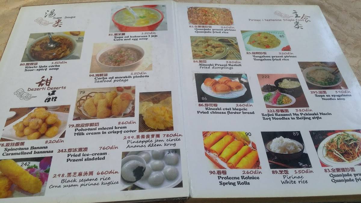 Menu at Quan Ju De restaurant, Belgrade