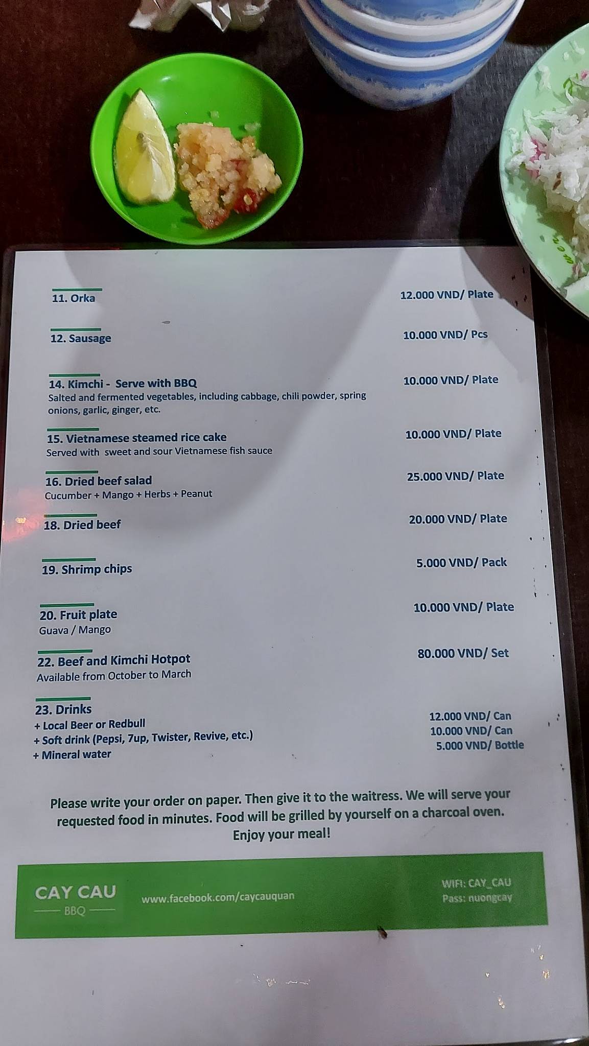 Menu at Quán Nướng Cay Cây Cau restaurant, Đồng Hới, Ngõ 48 Hoàng Diệu