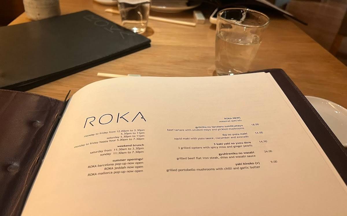 Menu at ROKA Charlotte Street restaurant, London