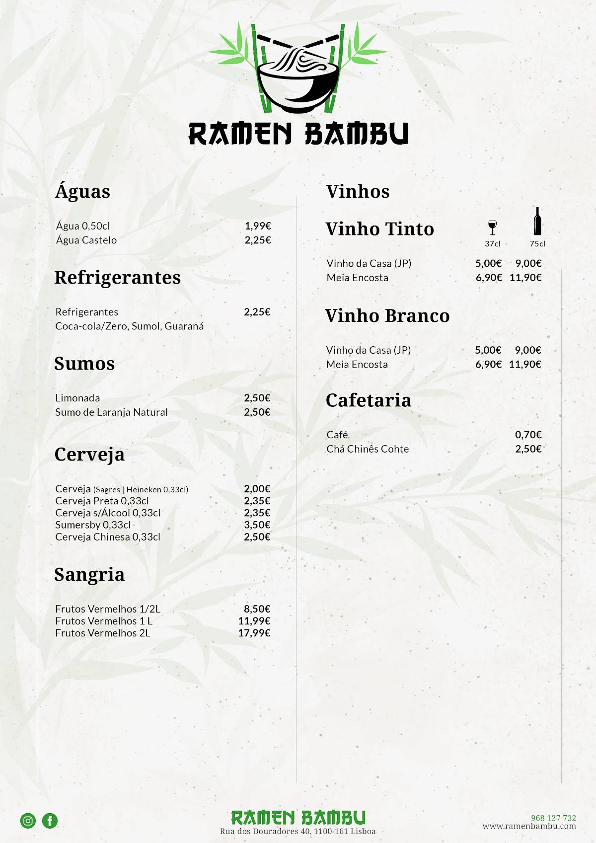 Menu em Ramen Bambu Douradores restaurante, Lisboa