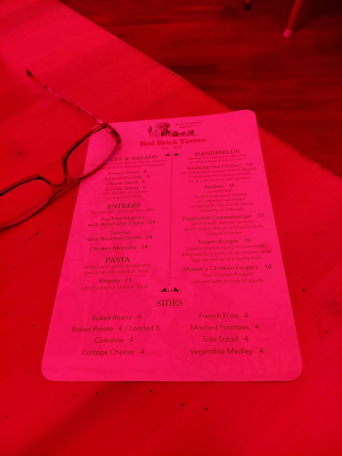 Menu at Red Brick Tavern restaurant, London, Cumberland St