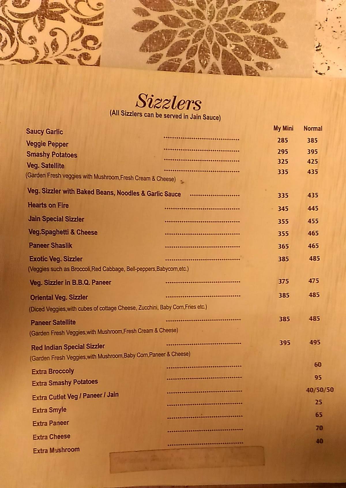 Menu at Red Indian Sizzlers, Mumbai, Telephone Exchange