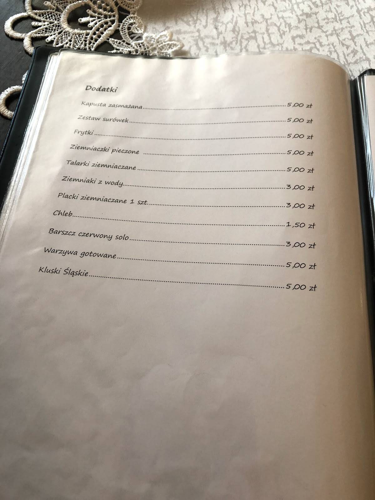 Menu at Restauracja C.K "Galicja" restaurant, Kolbuszowa