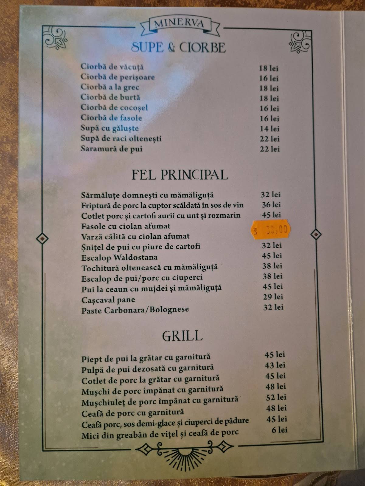 Menu at Restaurant Minerva, Craiova