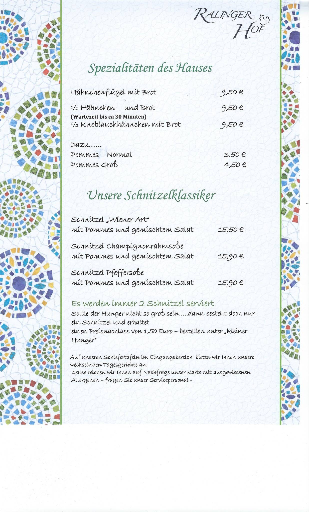 Speisekarte von Landgasthof Ralinger Hof restaurant, Ralingen