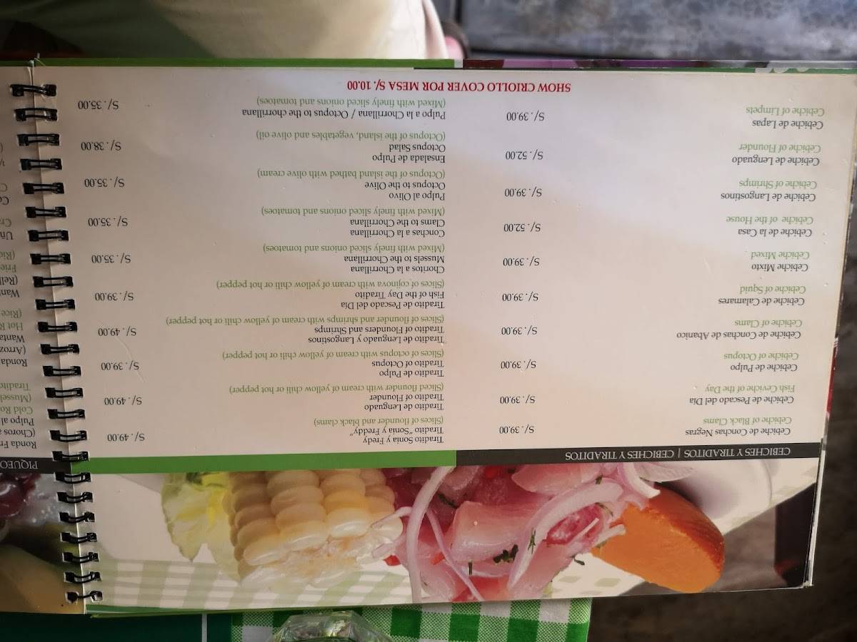 Carta de Restaurant SONIA, Distrito de Chorrillos
