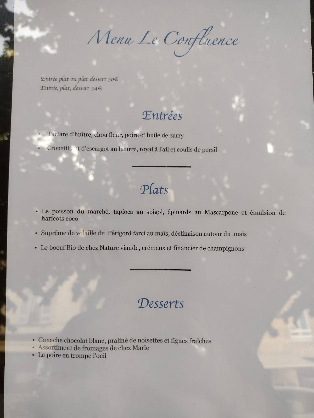 Menu at Restaurant le Confluence, Bergerac