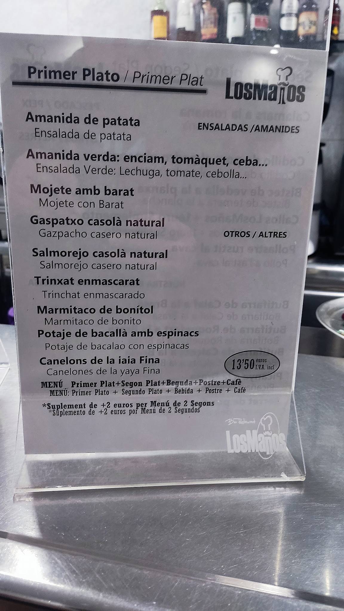 Carta de Restaurante Los Maños, Tarrasa