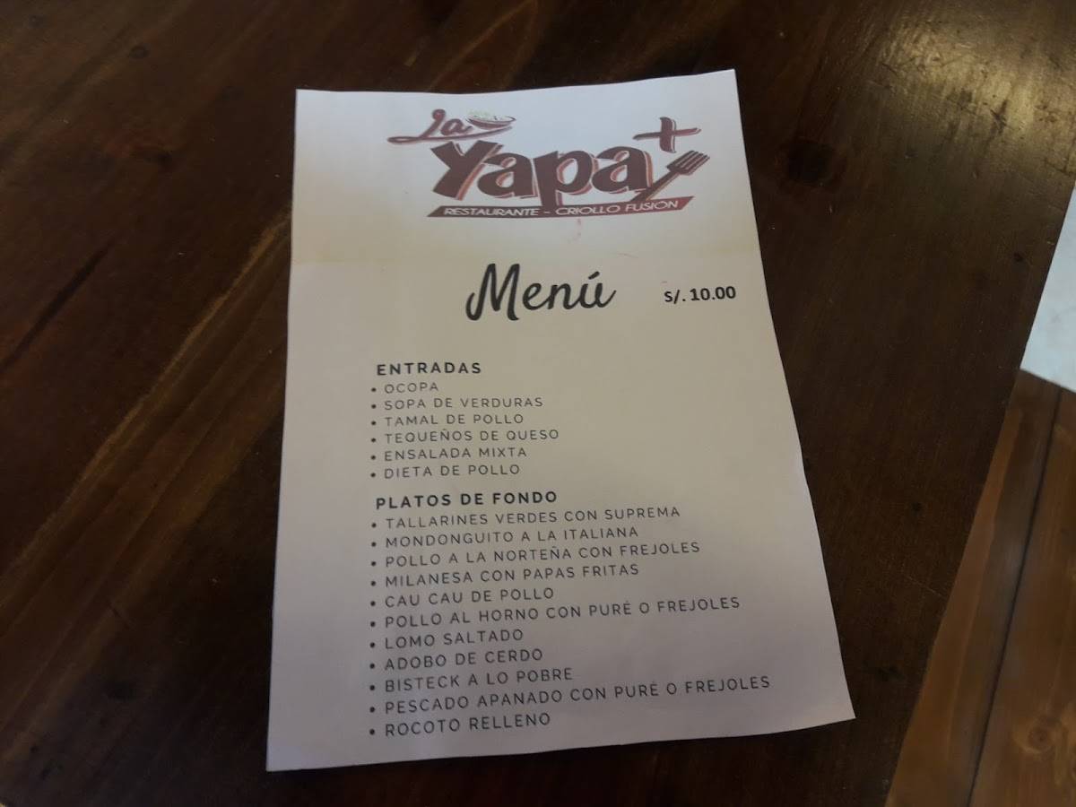 Carta de Restaurante La Yapa +, Lima
