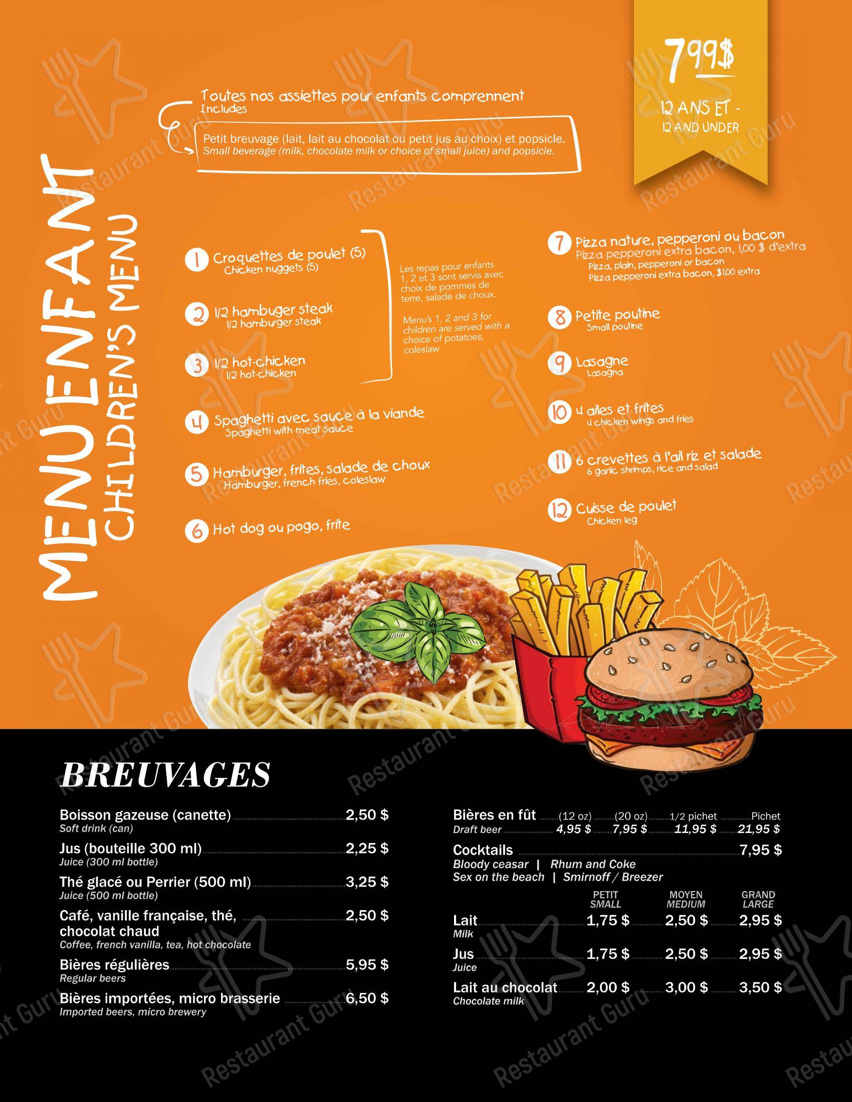 Menu au Resto 108 restaurant, Cookshire-Eaton, 444 Quebec Rte 108