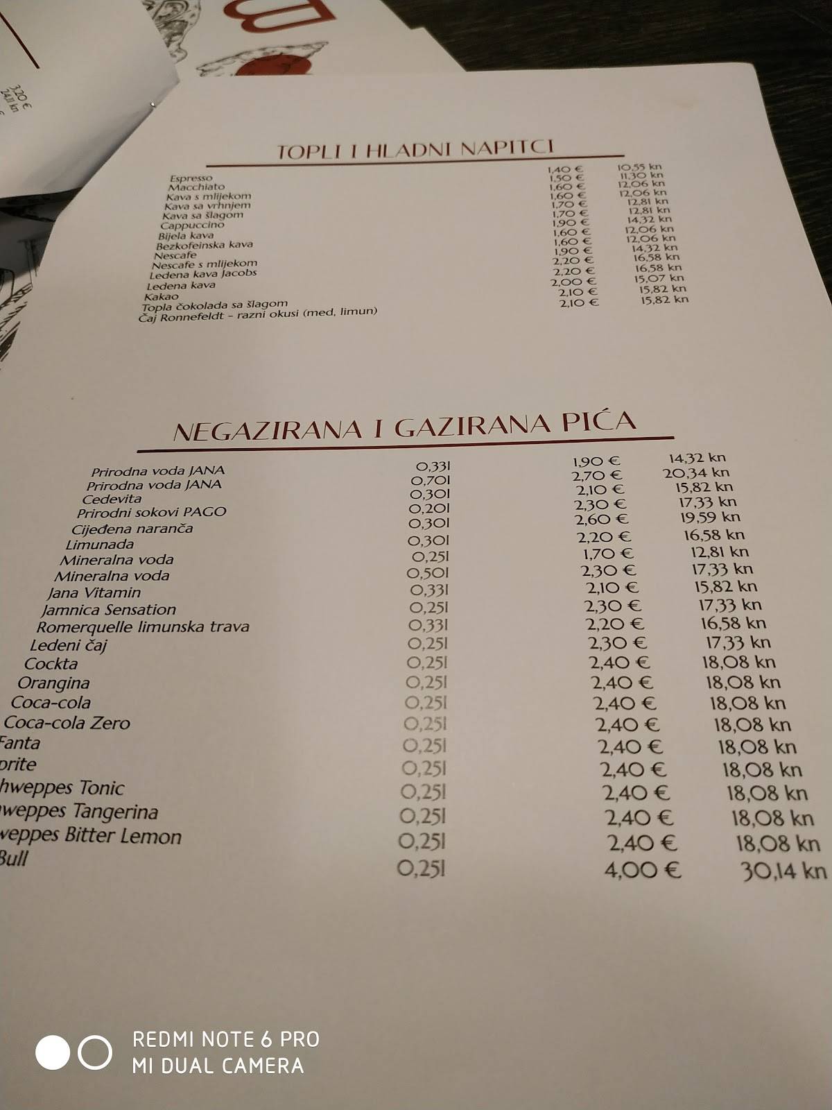 Menu da Restoran / Bar Boccone Jug Mall, Čakovec