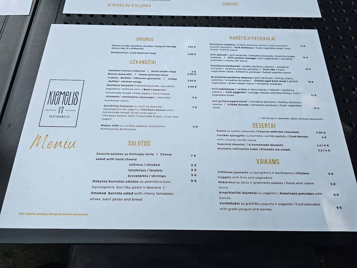 Menu at Restoranėlis,,Kiemelis" restaurant, Anykščiai