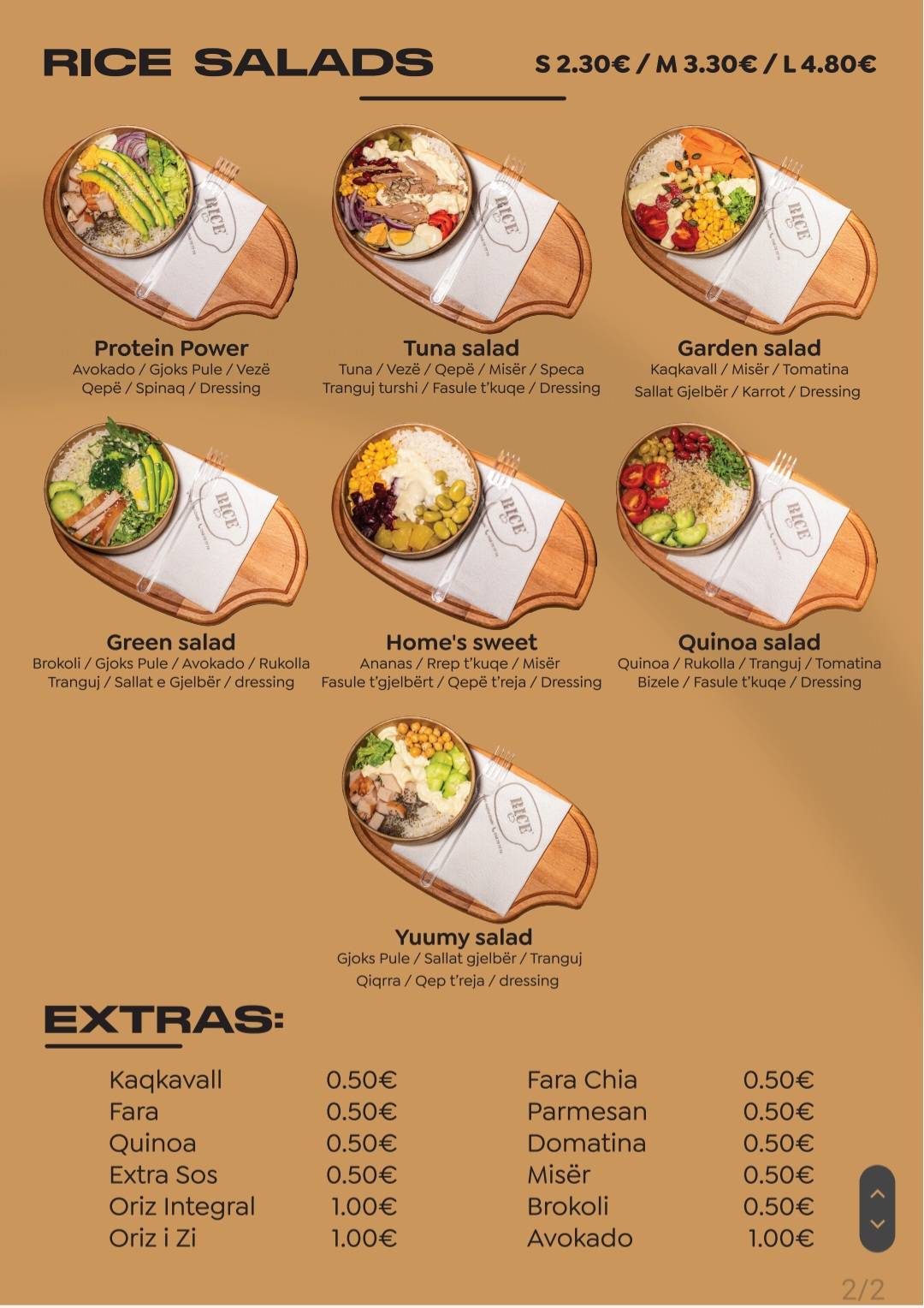 Menu at Rice C restaurant, Prishtina