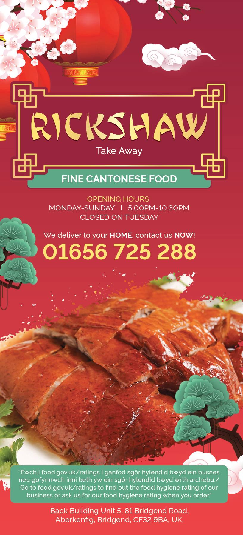 Menu at Rickshaw restaurant, Bridgend