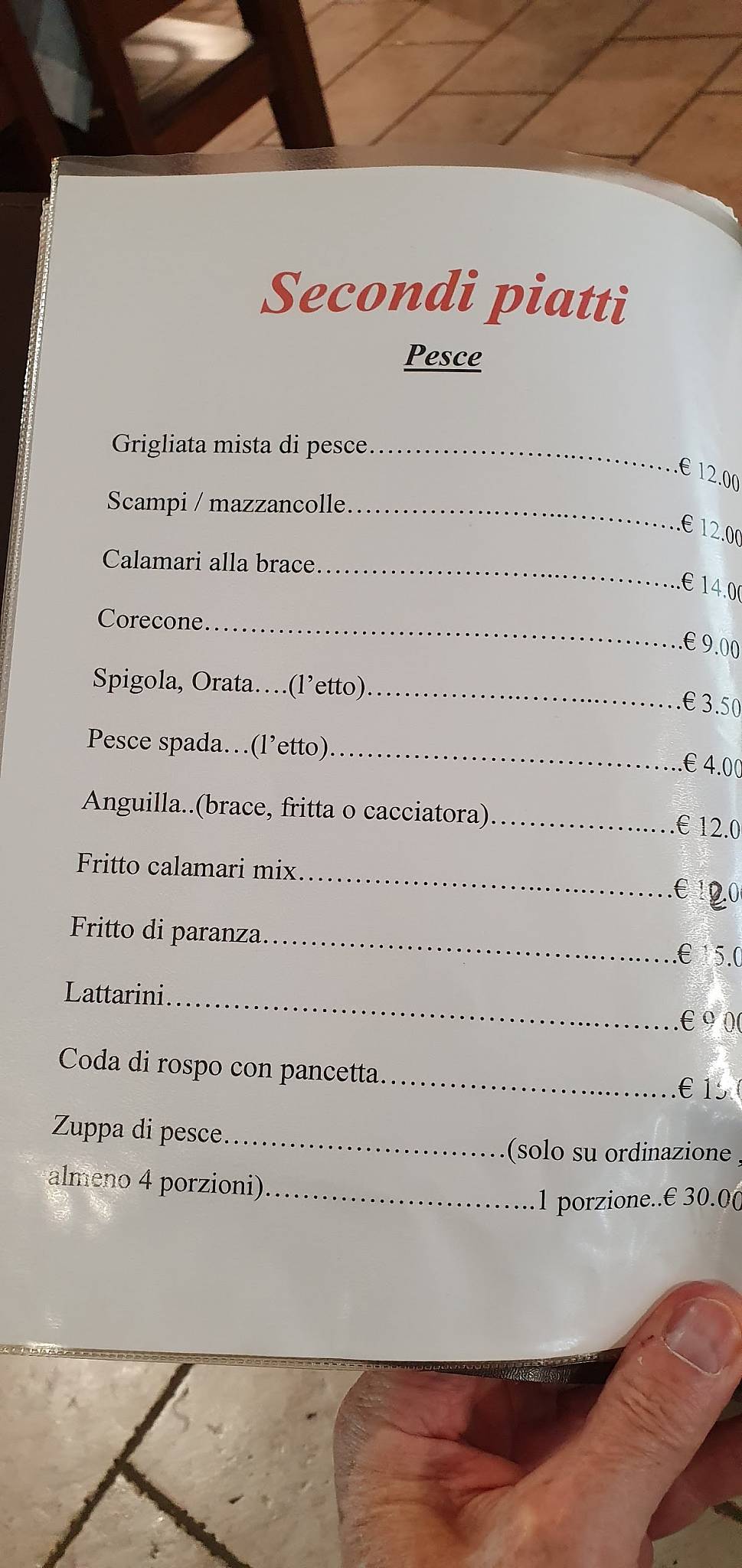 Menu da Ristorante Sabatino, Anguillara Sabazia, Località Vigna di ...