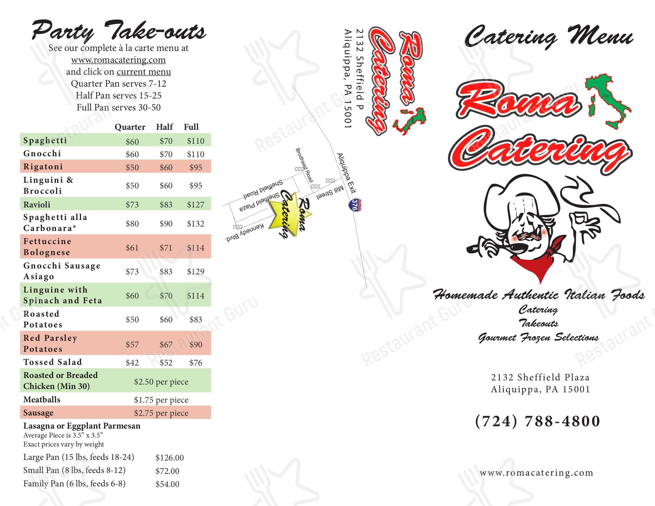Menu at Roma Catering Aliquippa PA restaurant, Aliquippa