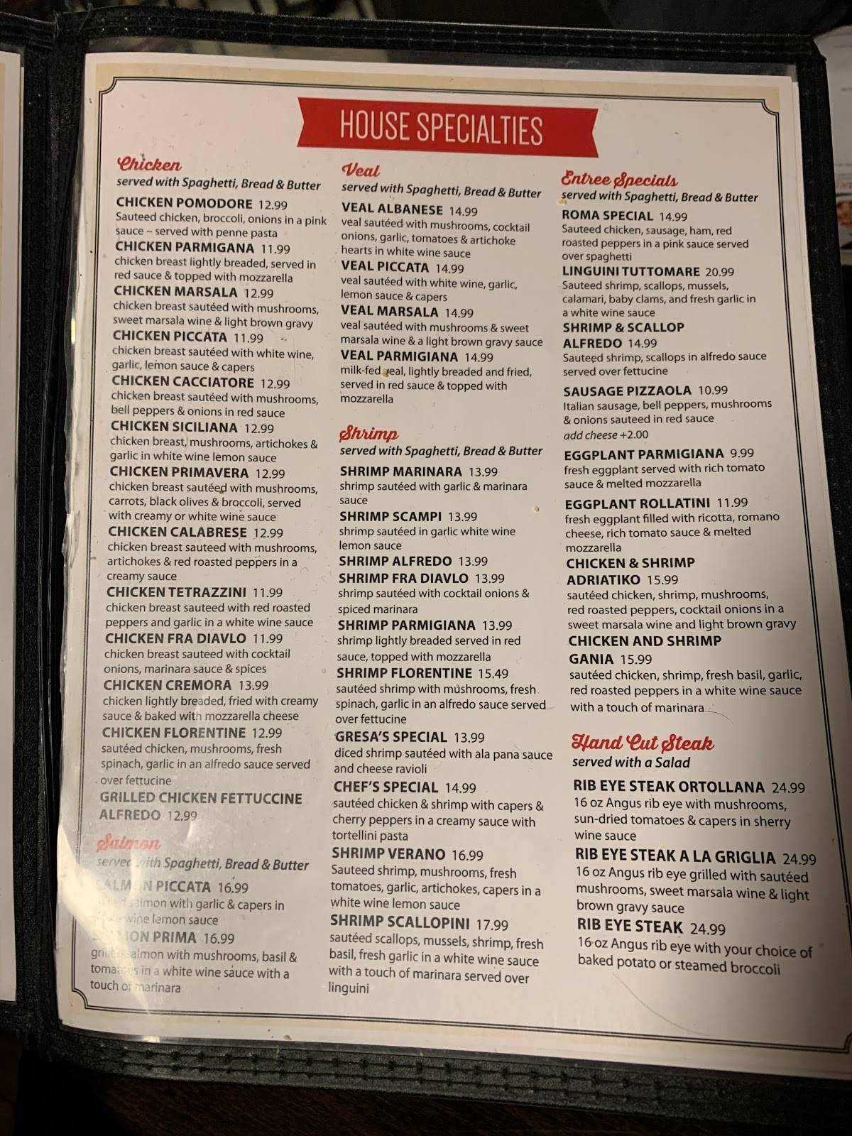 Menu at Roma Italian Restaurant, Bellevue