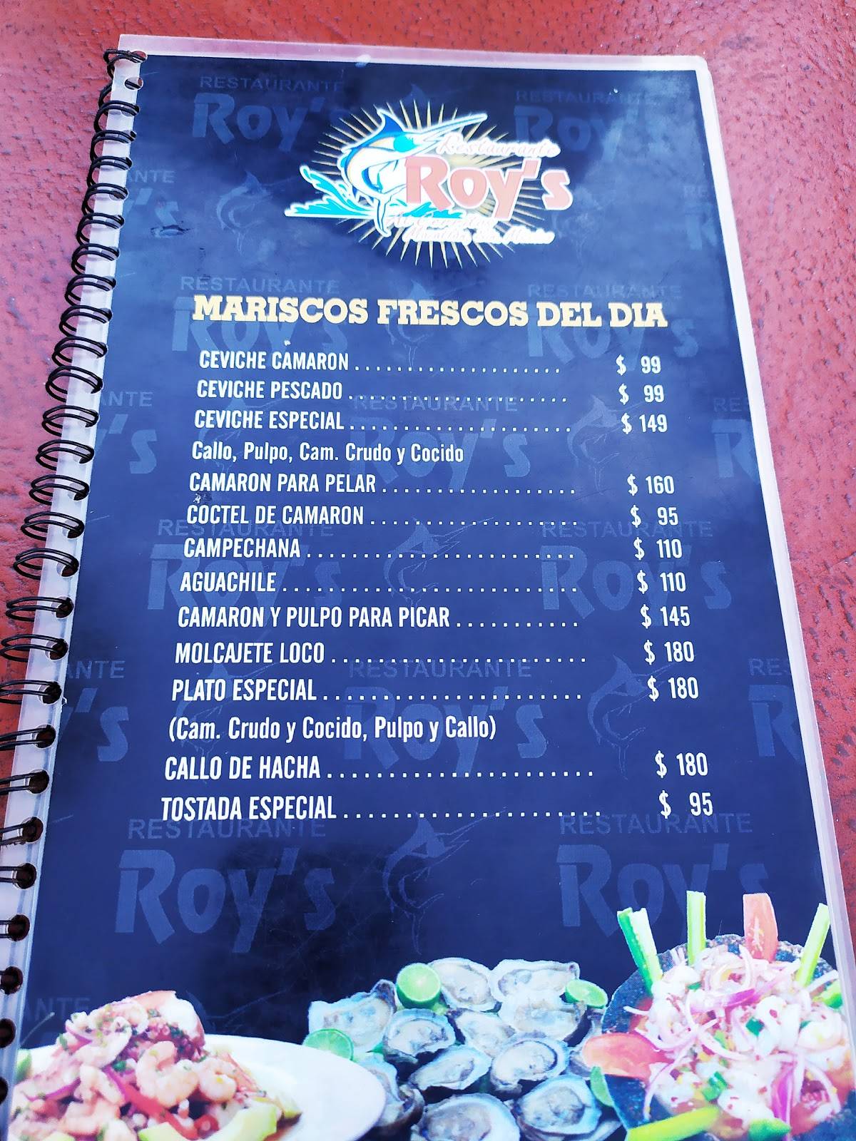 Menu at Roy's restaurant, Mazatlán