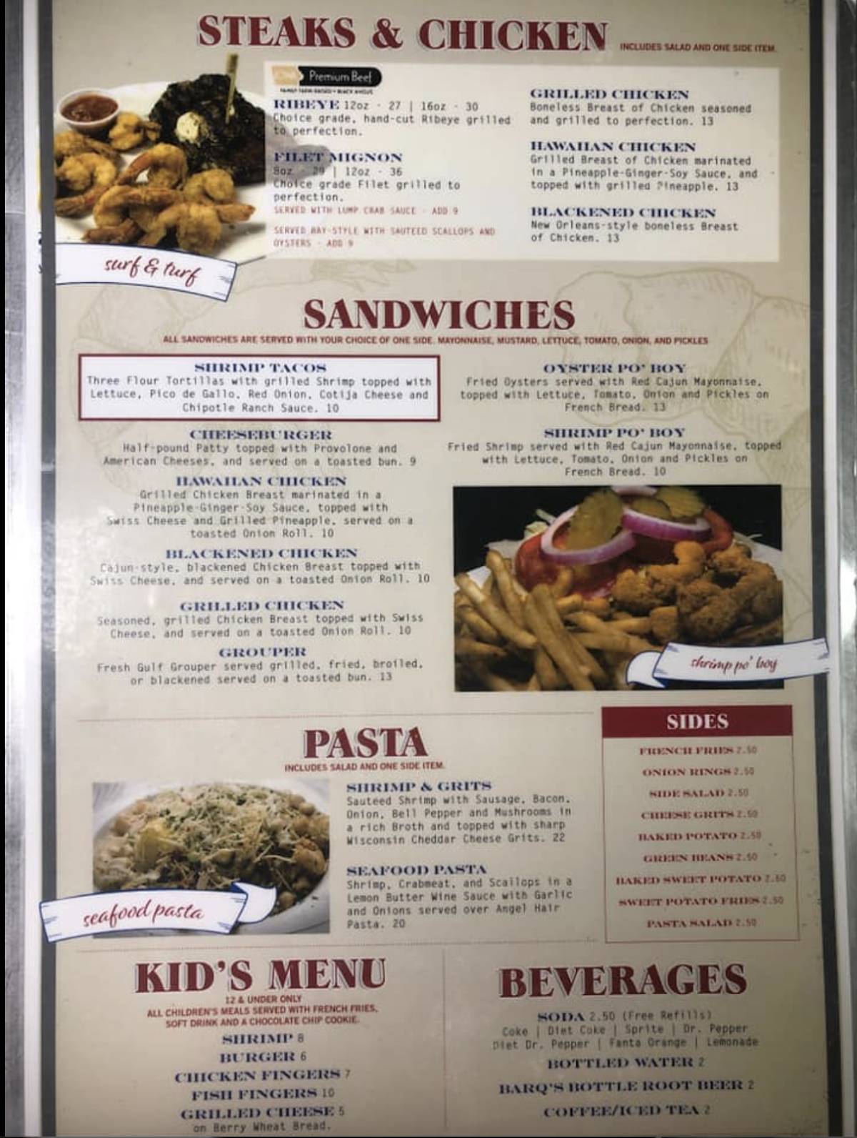 Menu at Rusty's Riverfront Grill restaurant, Vicksburg
