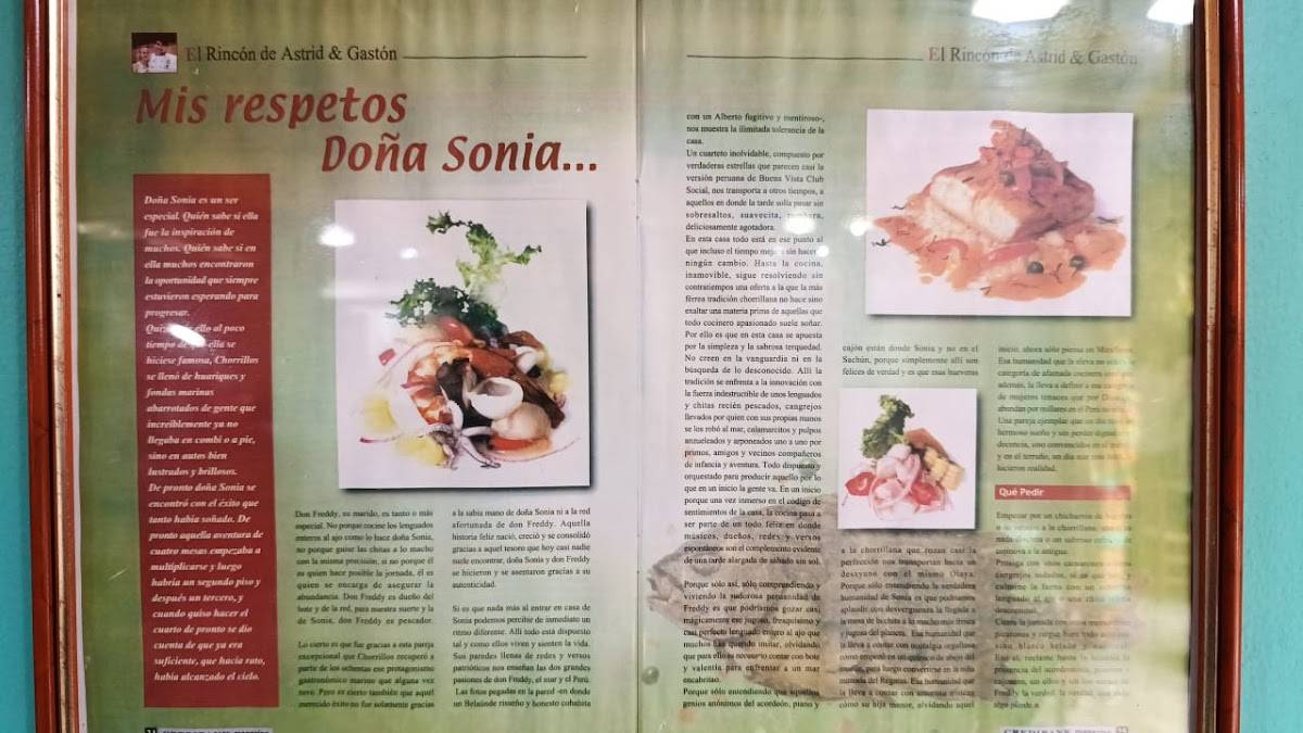 Menu at Restaurant SONIA, Chorrillos, La Rosa Lozano Y Tirado 173