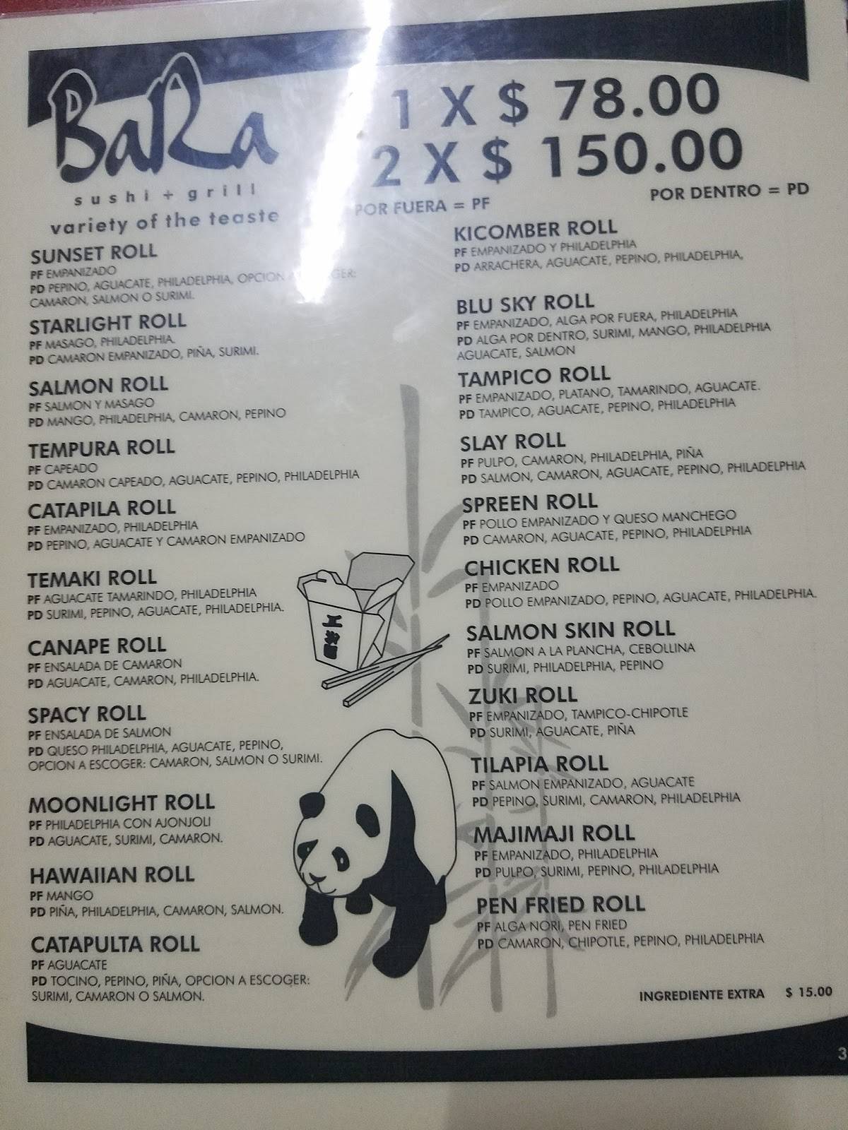 Carta de SUSHI BaRa GRILL, Merida, Calle 21 281