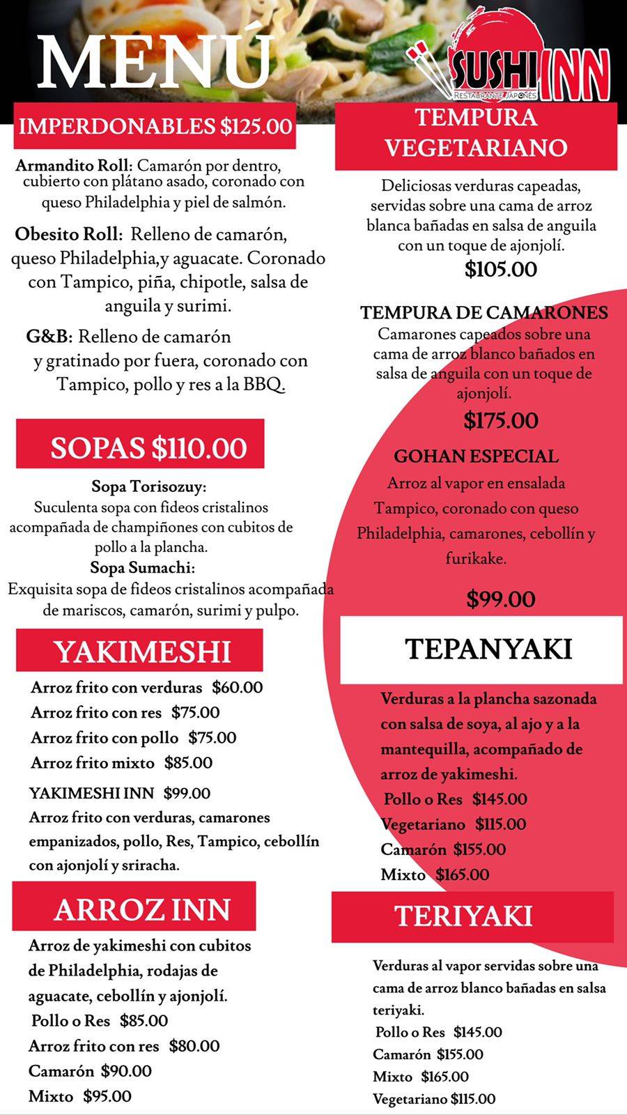 Carta del restaurante Sushi Inn, Tepic