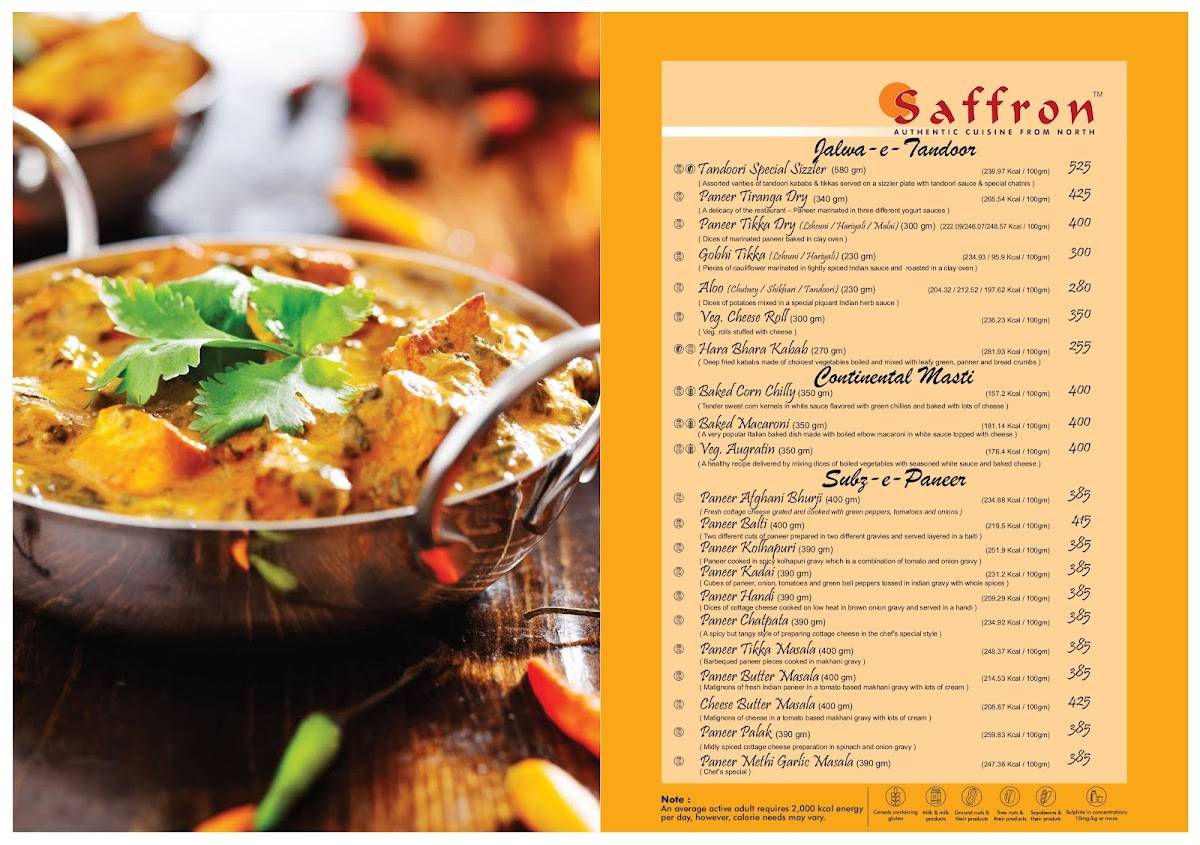 Menu at Saffron Restaurant, Ahmedabad, 1st Floor