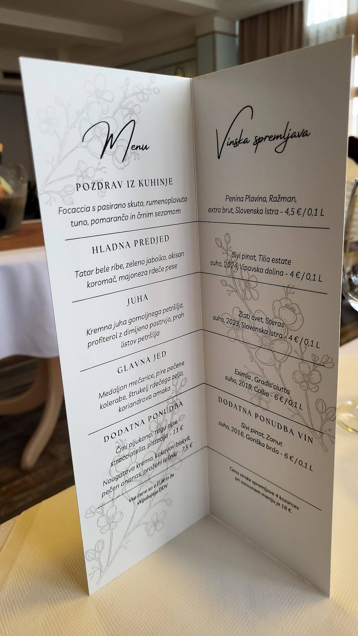 Menu da Restaurant Salicornia, Capodistria