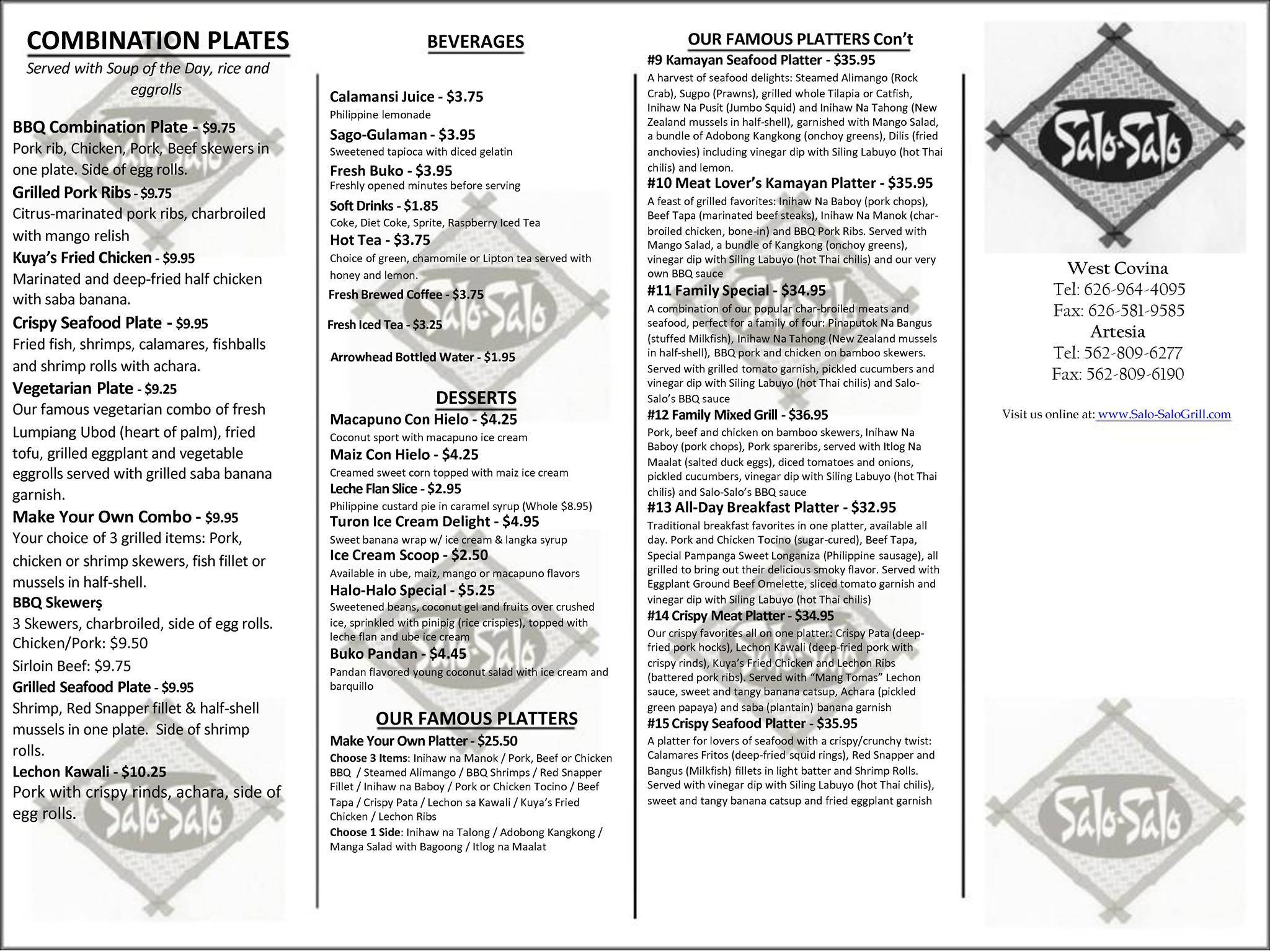 Menu at Salo-Salo Grill restaurant, Artesia