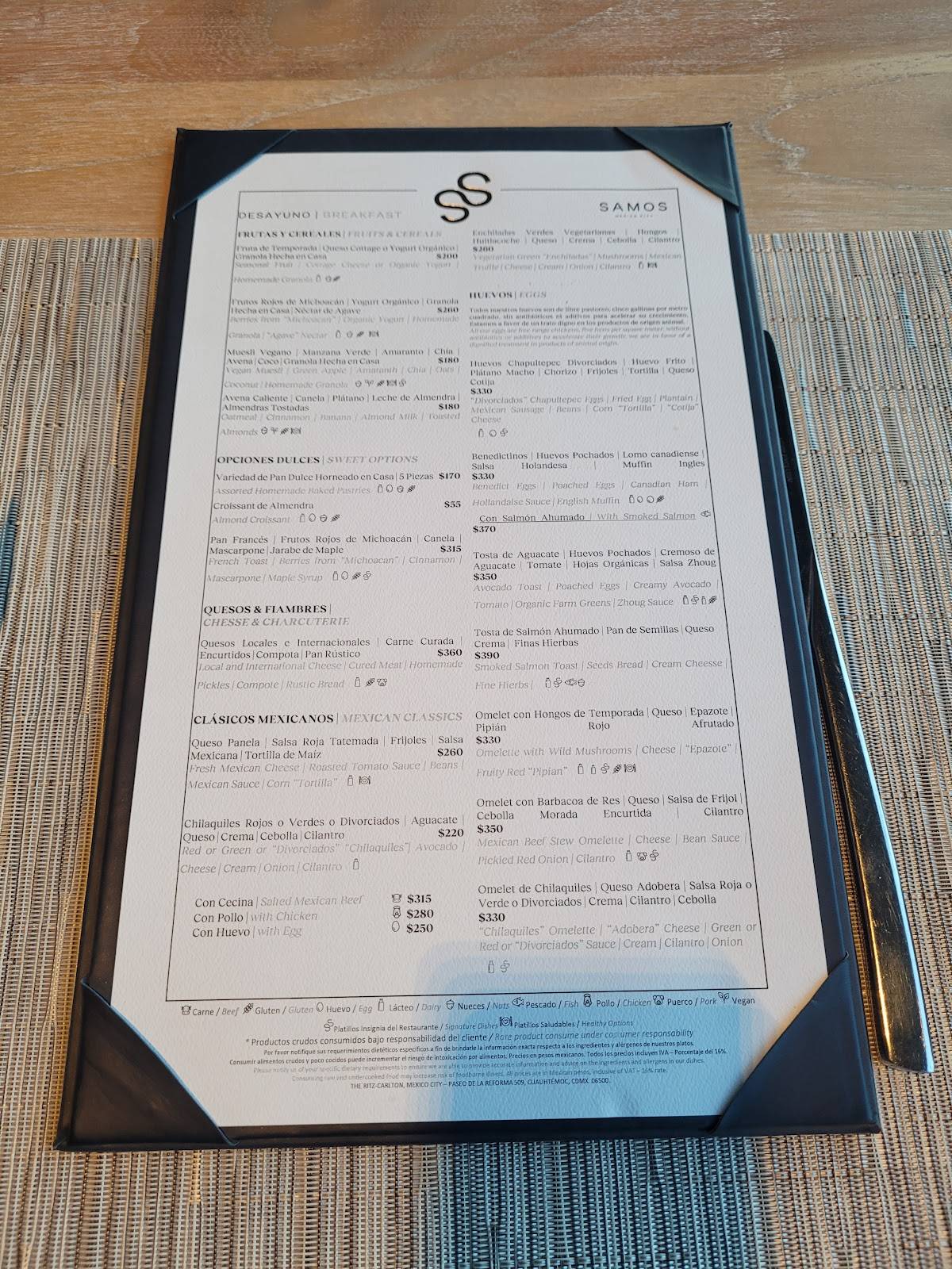 Carta del restaurante SAMOS - The Ritz Carlton México City, Ciudad del ...