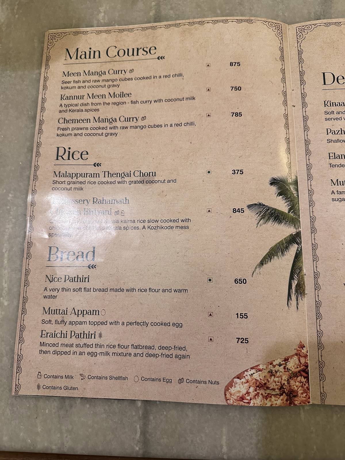 Menu at Savya Rasa, Chennai
