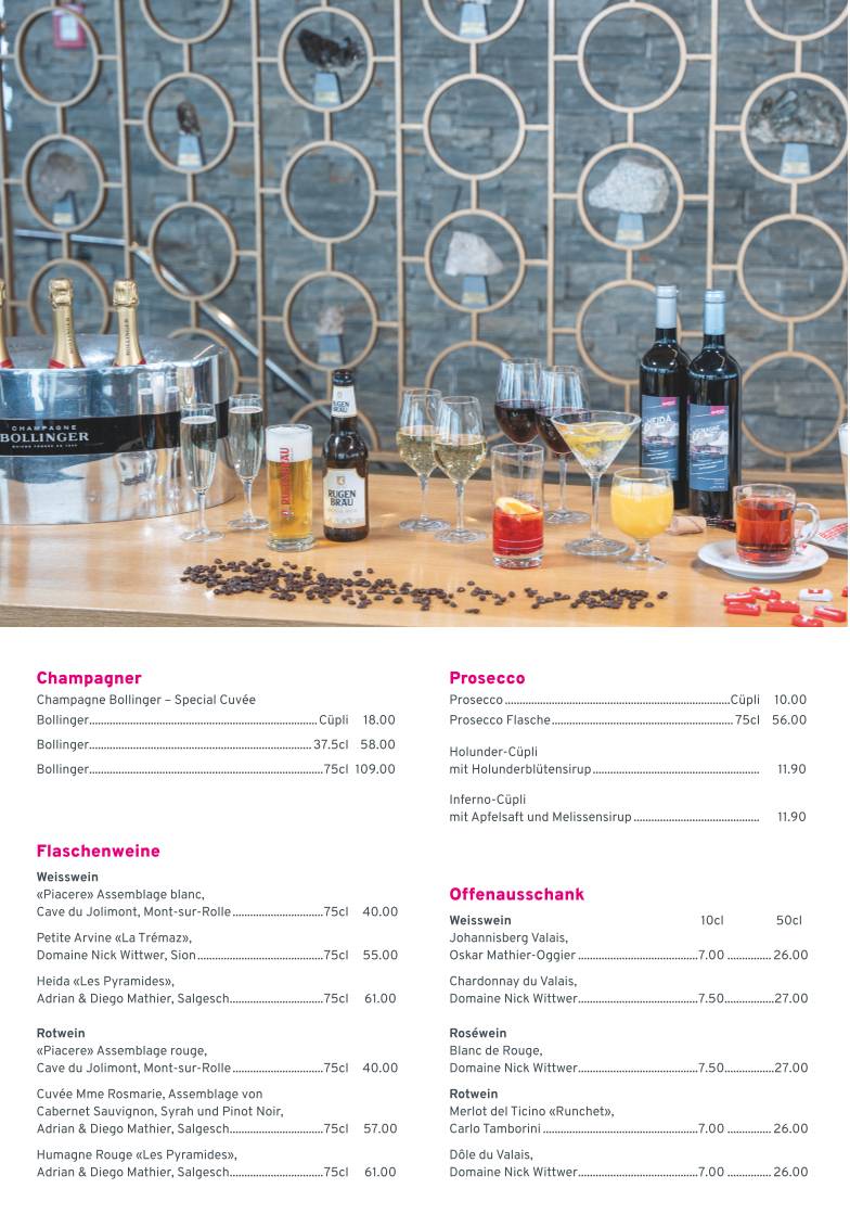 Menu at Schilthorn - Piz Gloria 360°- Restaurant, Lauterbrunnen