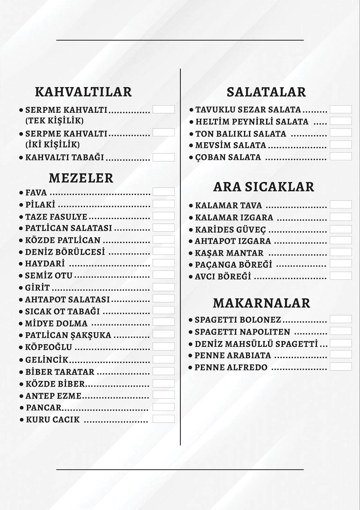 Carta de Select Assos - Et Balık Restaurant, Turquía