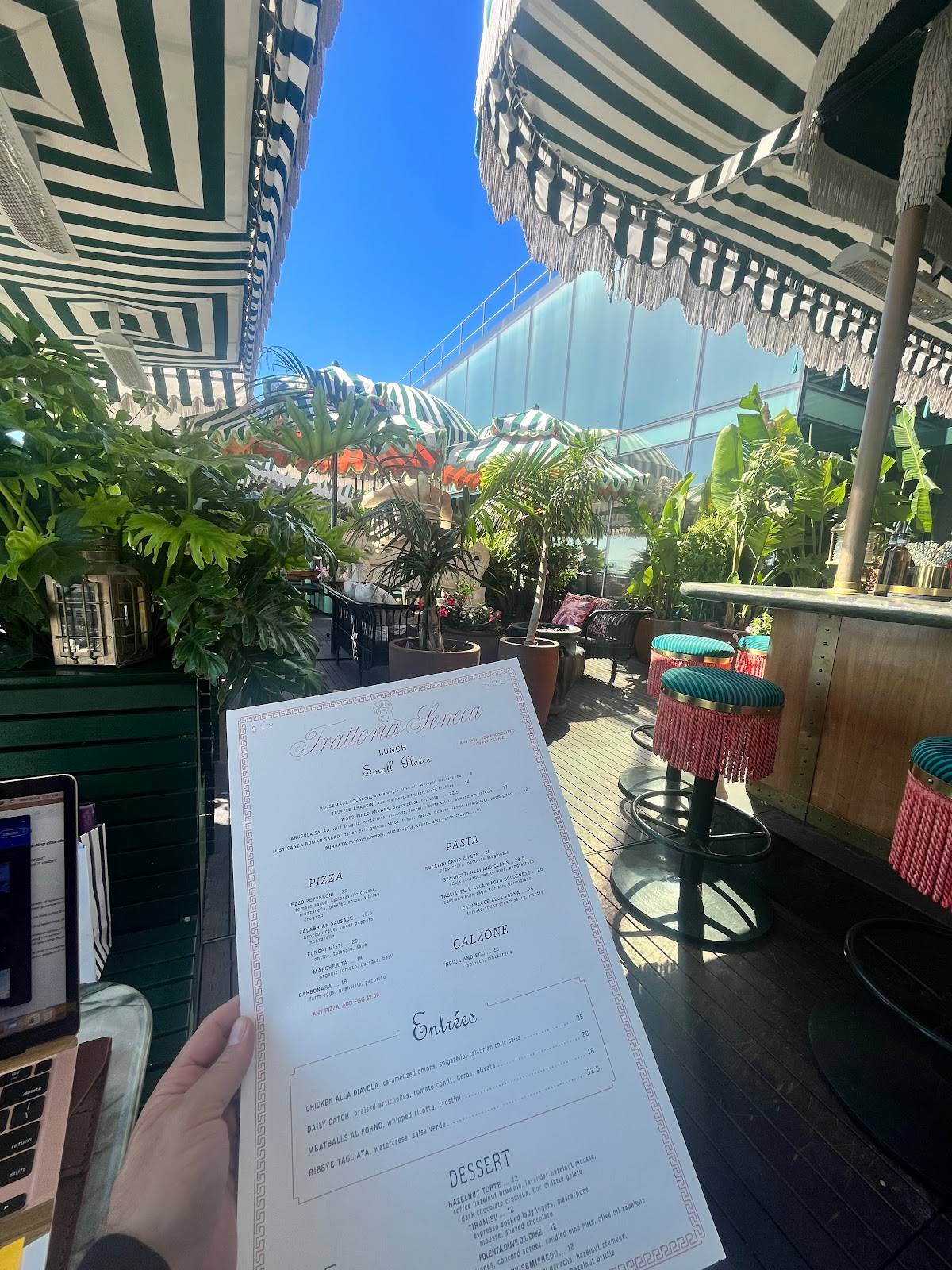 Menu at Seneca Trattoria restaurant, San Diego