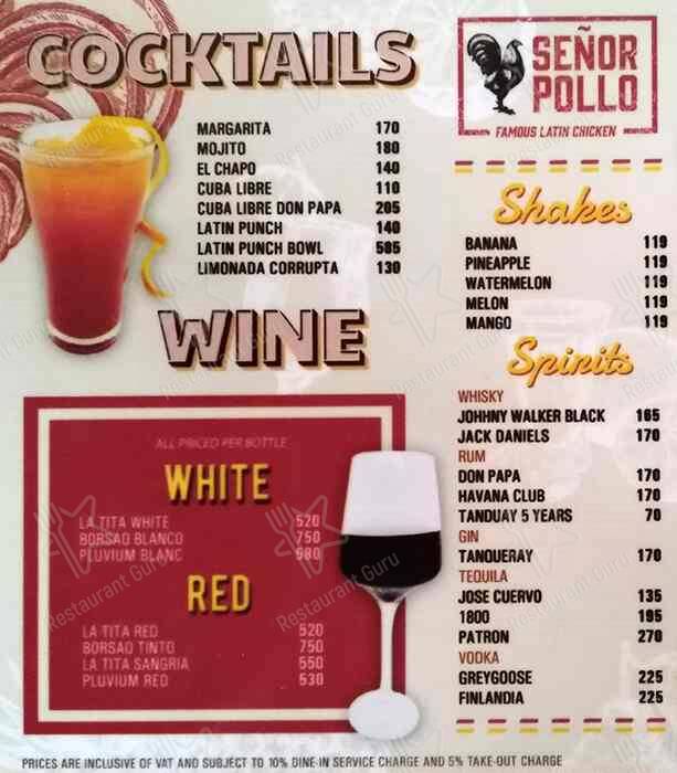 Menu at Señor Pollo fast food, Muntinlupa, Alabang - Zapote Road