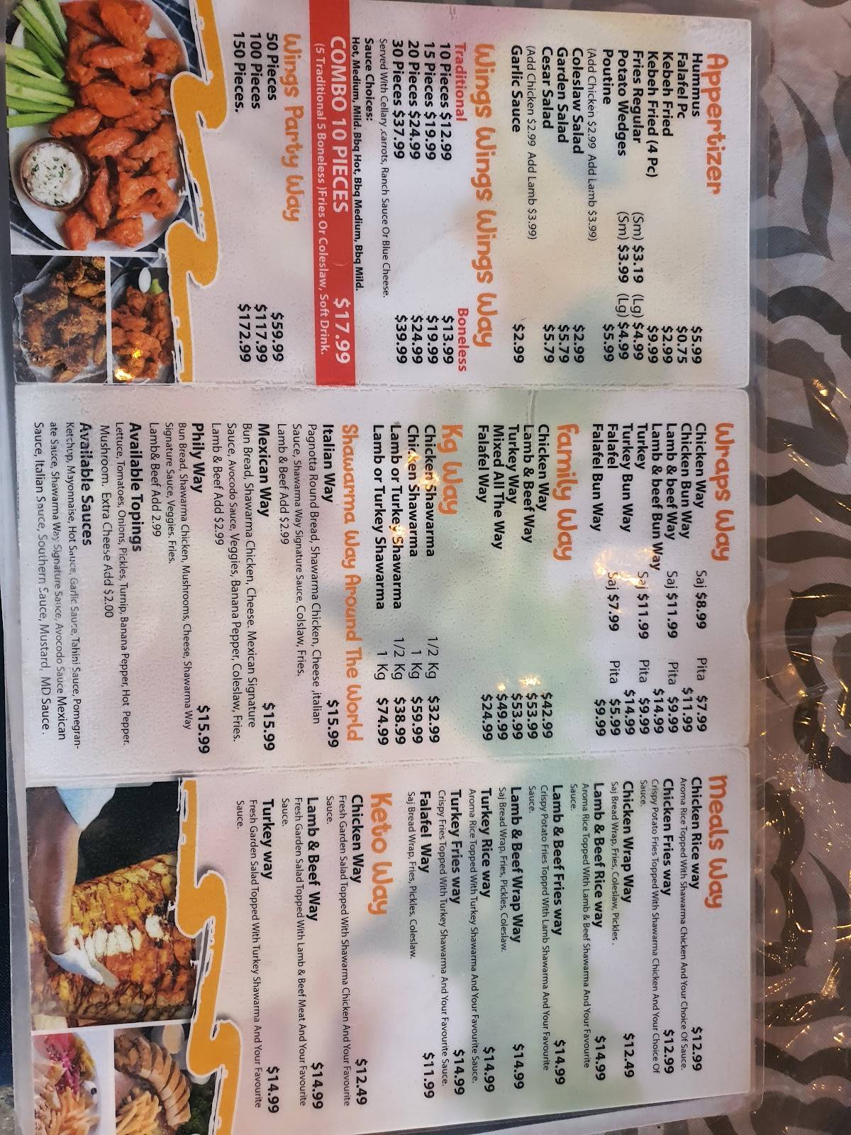 Menu au Shawarma Way restaurant, Mississauga