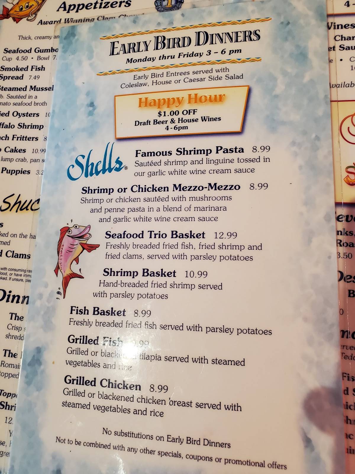 Menu at Shells of Melbourne restaurant, Melbourne