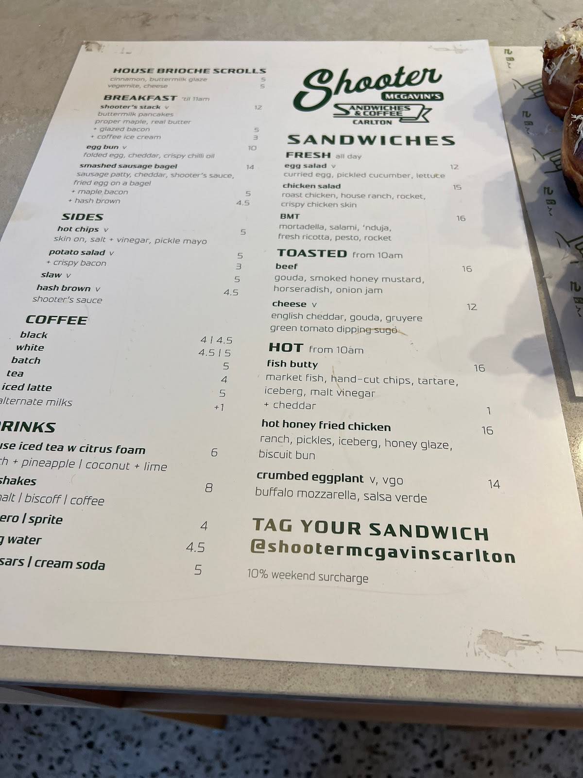 Menu at Shooter McGavins Carlton cafe, Carlton