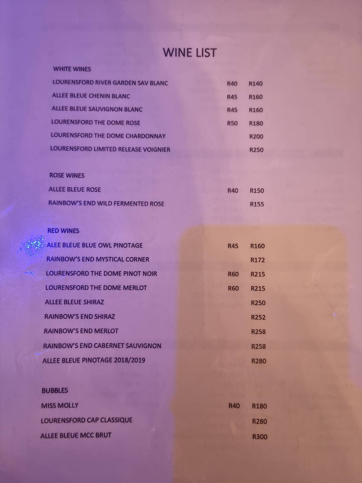 Menu at Simply Greek restaurant, Stellenbosch, 3 Plein St